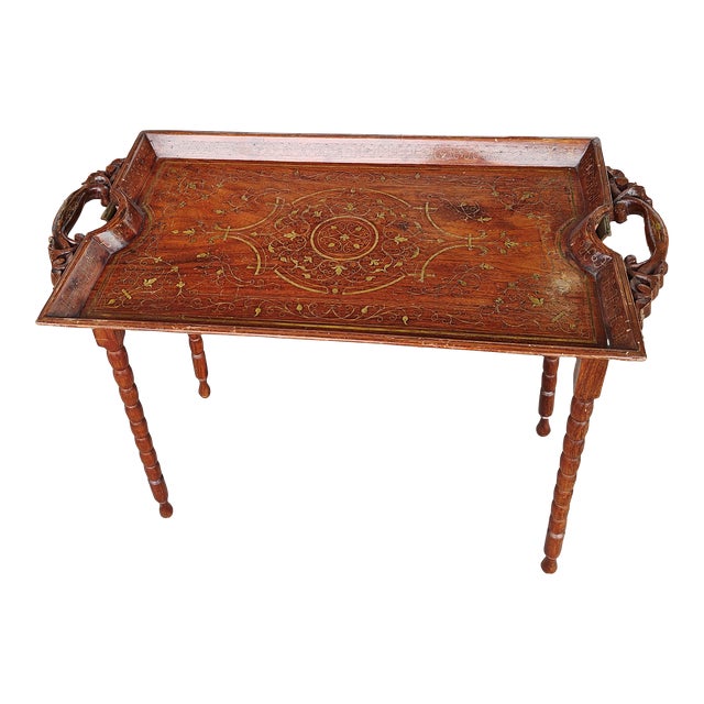 Early 20th Century Antique Butler Tray Table With Ornate Brass Inlay ...