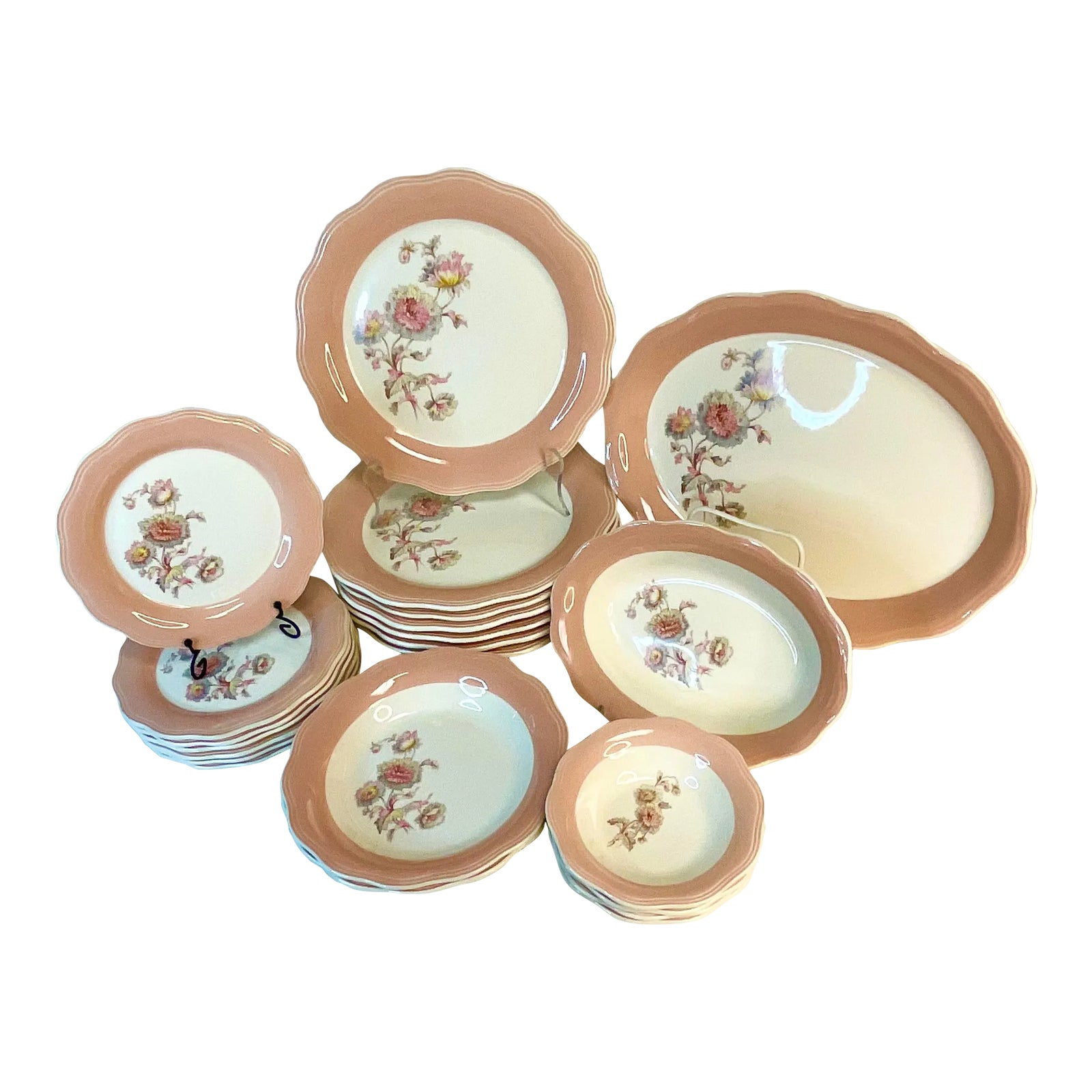 1930s Art Deco Shabby Chic Peach China Dinnerware Set - 22 Pieces ...