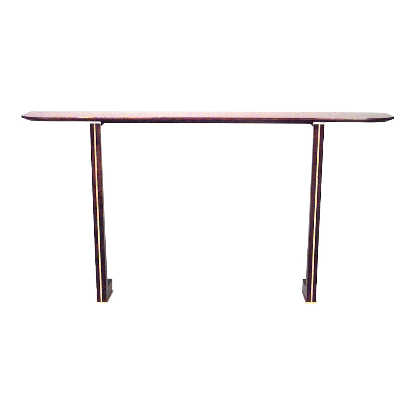 1940s Vintage French Brass-Mounted Makore Veneered Console Table | Chairish