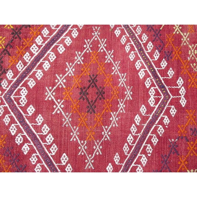 Aesthetic Red Boho Rug Runner Turkish Hallway Kilim | Chairish