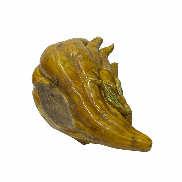 Chinese Yellow Brown Color Ceramic Buddha's Hand Shape Display | Chairish