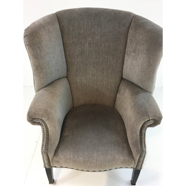 Modern Custom Gray Velvet Wingback Chair | Chairish