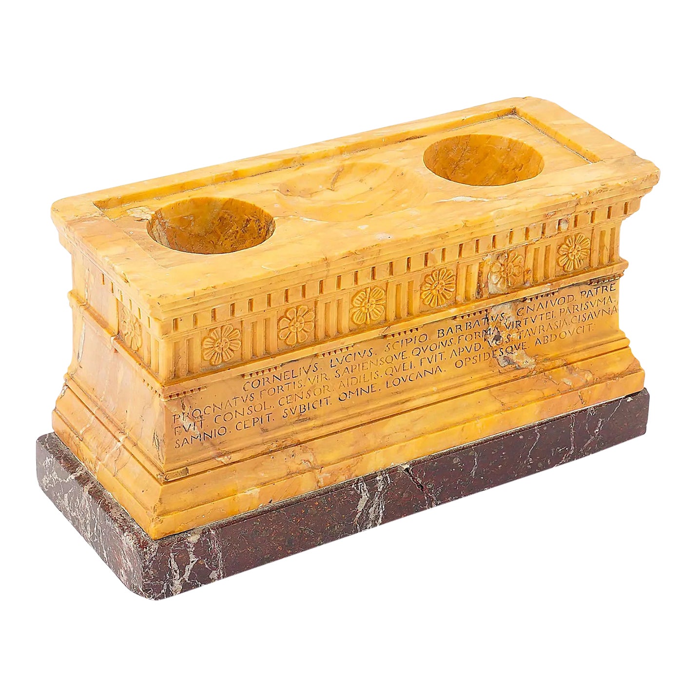Neoclassical Grand Tour Sienna Marble Roman Tomb Inkwell | Chairish