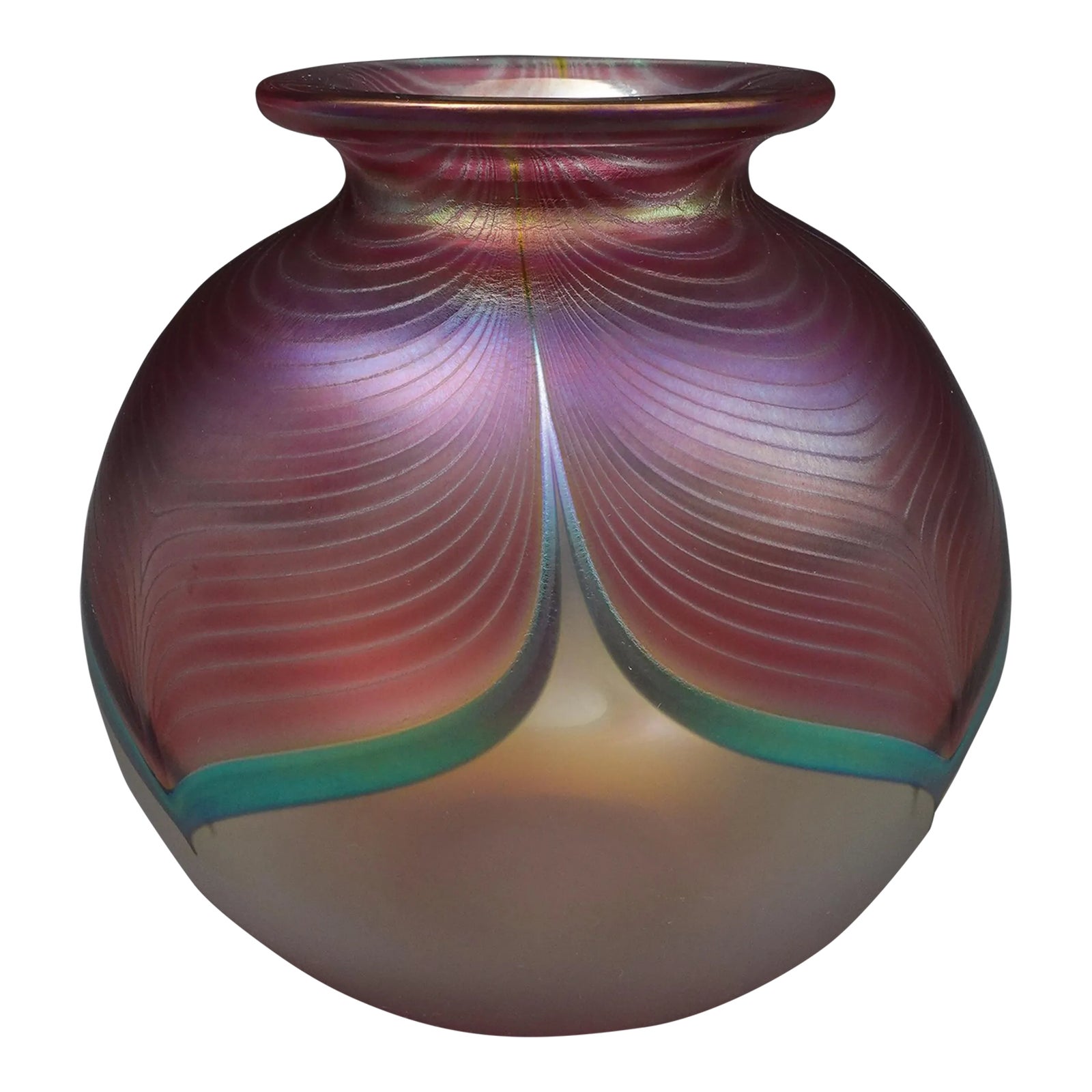 Stuart Abelman 1984 Signed Iridescent Pulled Feather Studio Art Glass ...