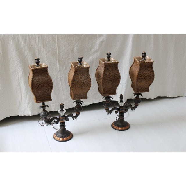 Hollywood Regency Candelabra Lamps Cheetah Leopard Shades - a Pair ...