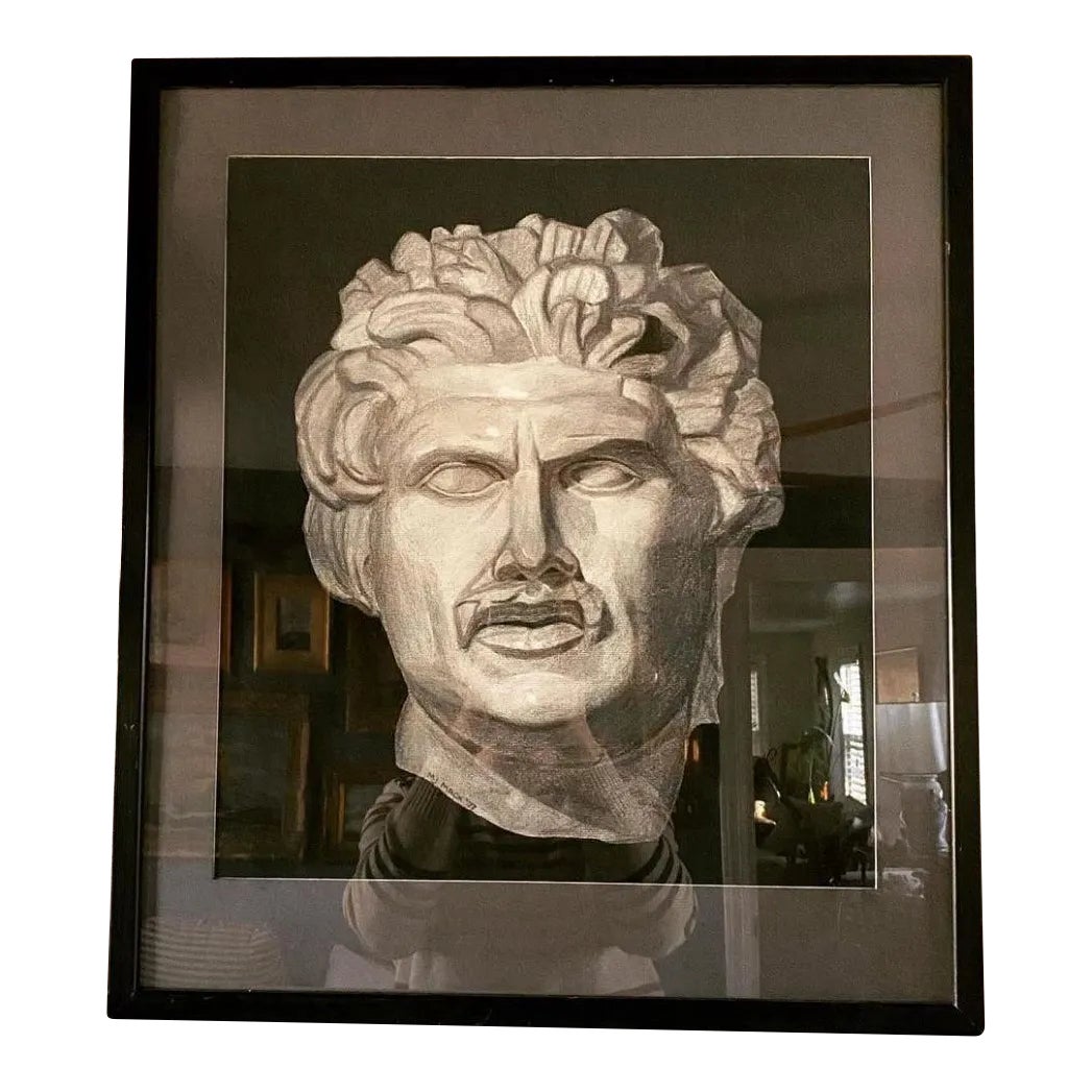 Large Vintage 1977 Charcoal Bust Drawing | Chairish