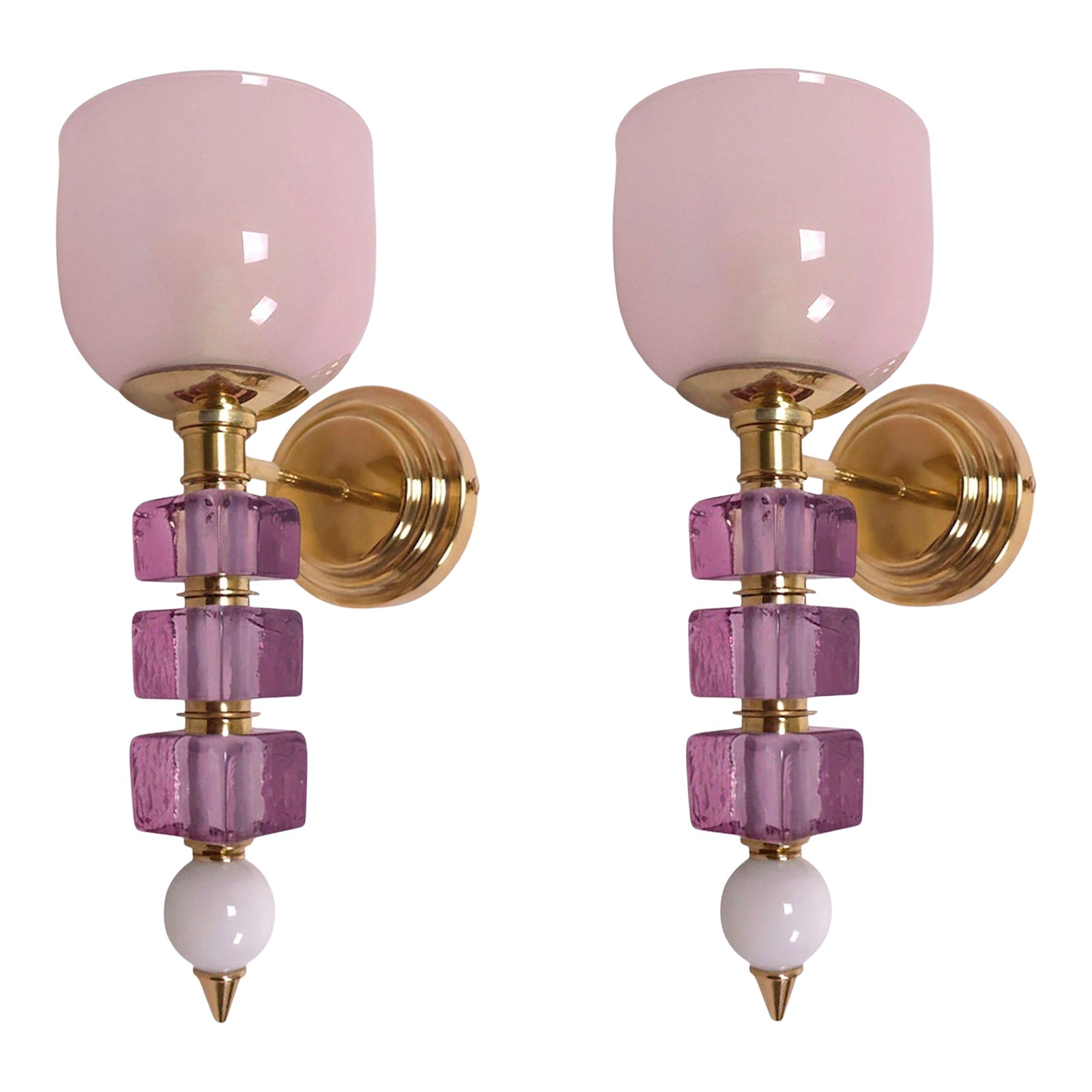 1990s Pink and Purple Murano Glass Sconces - a Pair | Chairish
