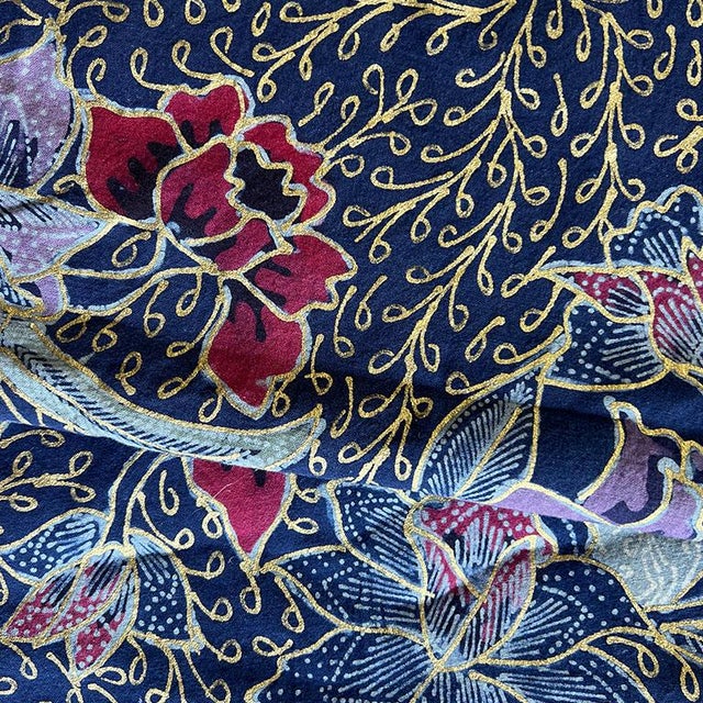 Vintage Square Batik Blue Floral Tablecloth With Fringe - Indonesia ...