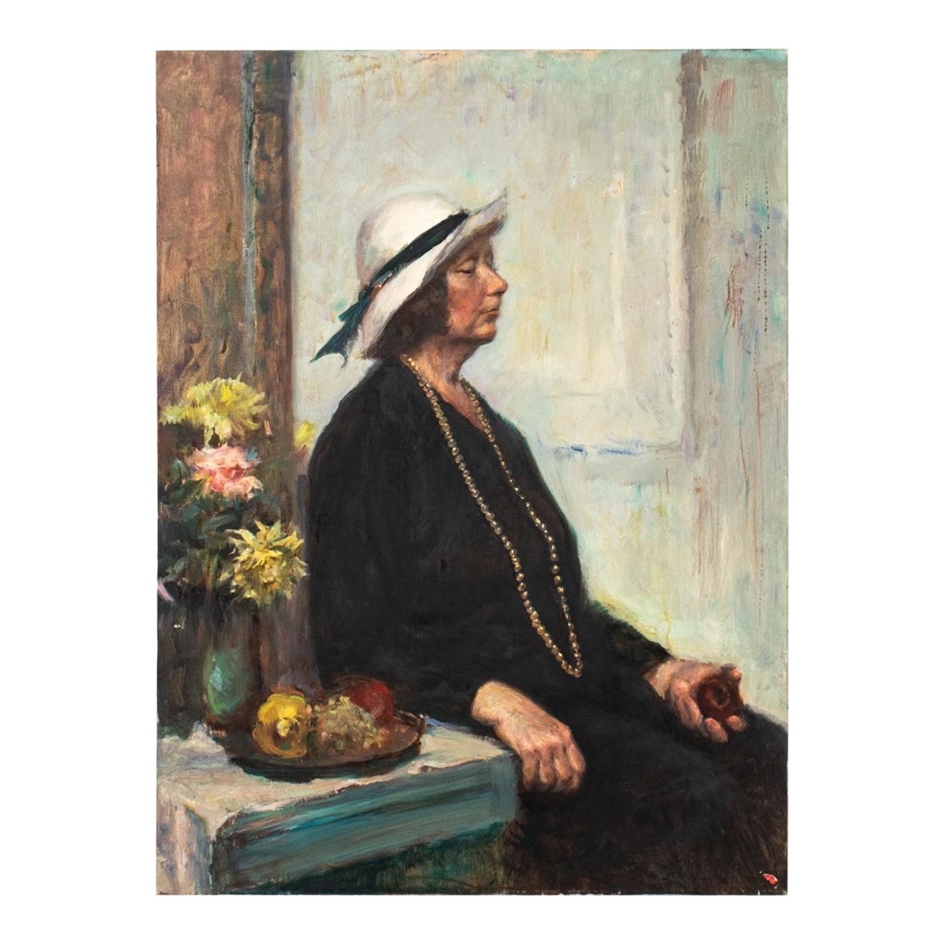 Peter Ho Woman in White Hat Oil on Canvas | Chairish