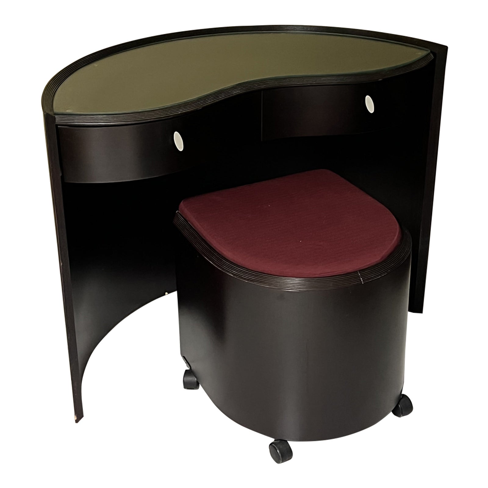 Vintage 1960s Mod Mahogany Vanity With Stool | Chairish