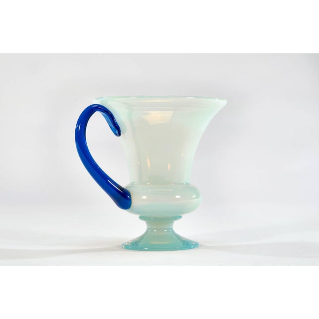 Pair of Fry "Foval" Opalescent Handblown Vases with Applied Delft Blue ...