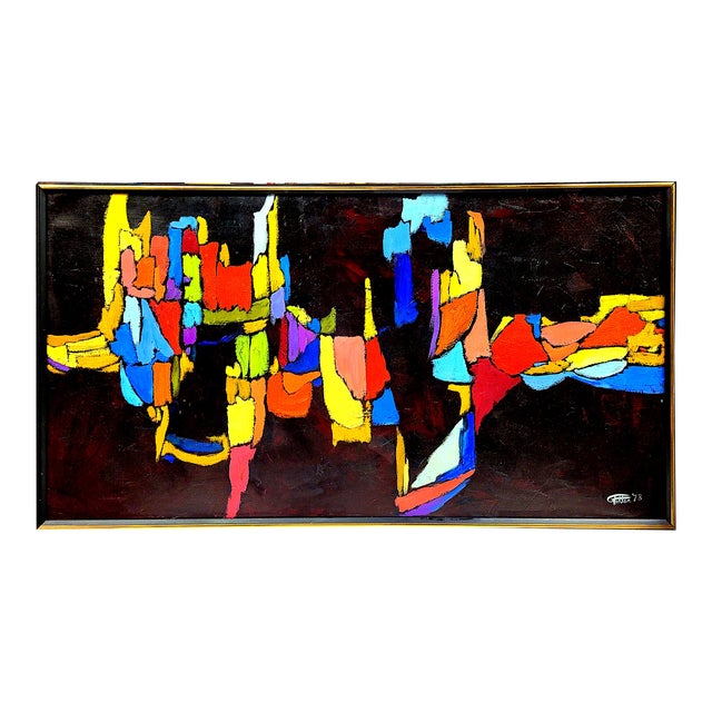 Vintage 1973 Signed Abstract Oil Painting | Chairish