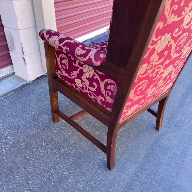 Mid 20th Century Mahogany Wingback Fireside Armchair in Brocade ...