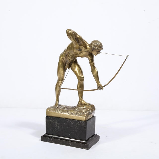 Art Deco Gilt Bronze Archer Sculpture on Black Marble Base by Otto ...