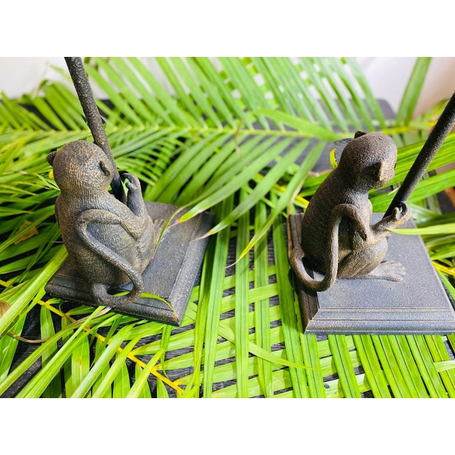 Vintage Monkey Lamps With Tole Palm Trees & Wicker Shades - a Pair ...