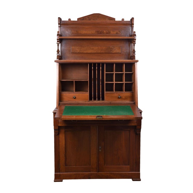 1880s Victorian Walnut Drop Front Secretary Desk | Chairish