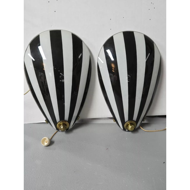 1950's Italian Mid Century Modern Murano Black/ White Striped Art Glass ...