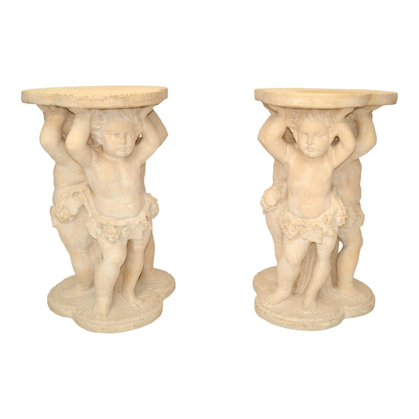 Pair, Neoclassical Angels Pedestal Table Bases, Sculpture Stands ...