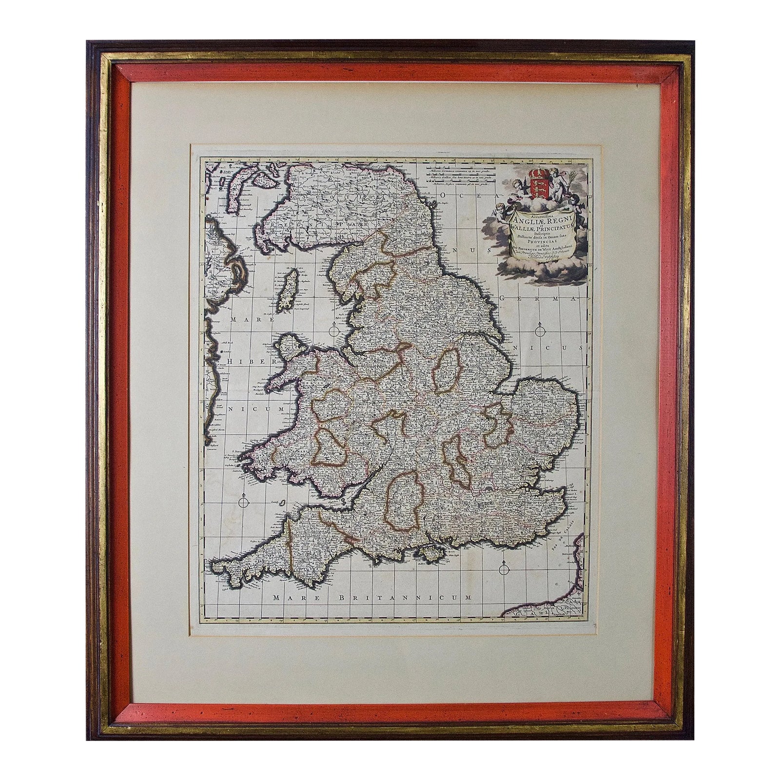 Large 17th Century Hand Colored Map of England and the British Isles by ...