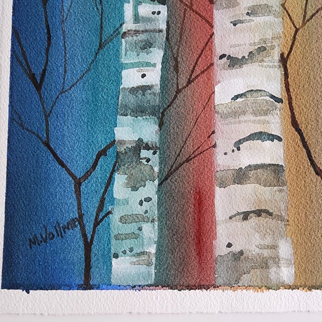 Vintage Abstract Trees Original Watercolor Painting Signed M. Vollmer ...