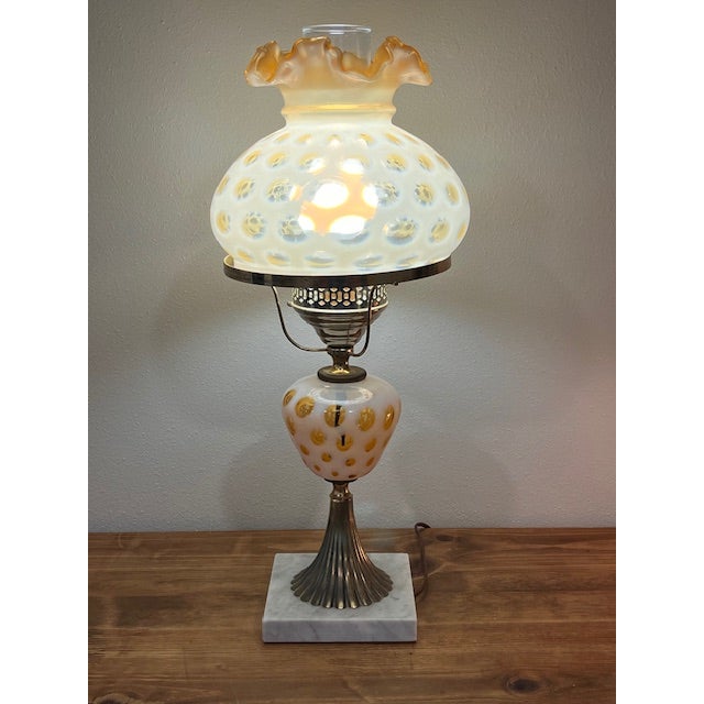 1940s Fenton Honeysuckle Opalescent Coin Dot Lamp With Original Shade ...