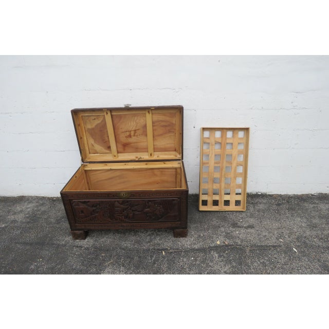 Early 1900s Heavy Hand Carved Asian Chest Blanket Trunk Bench Coffee ...