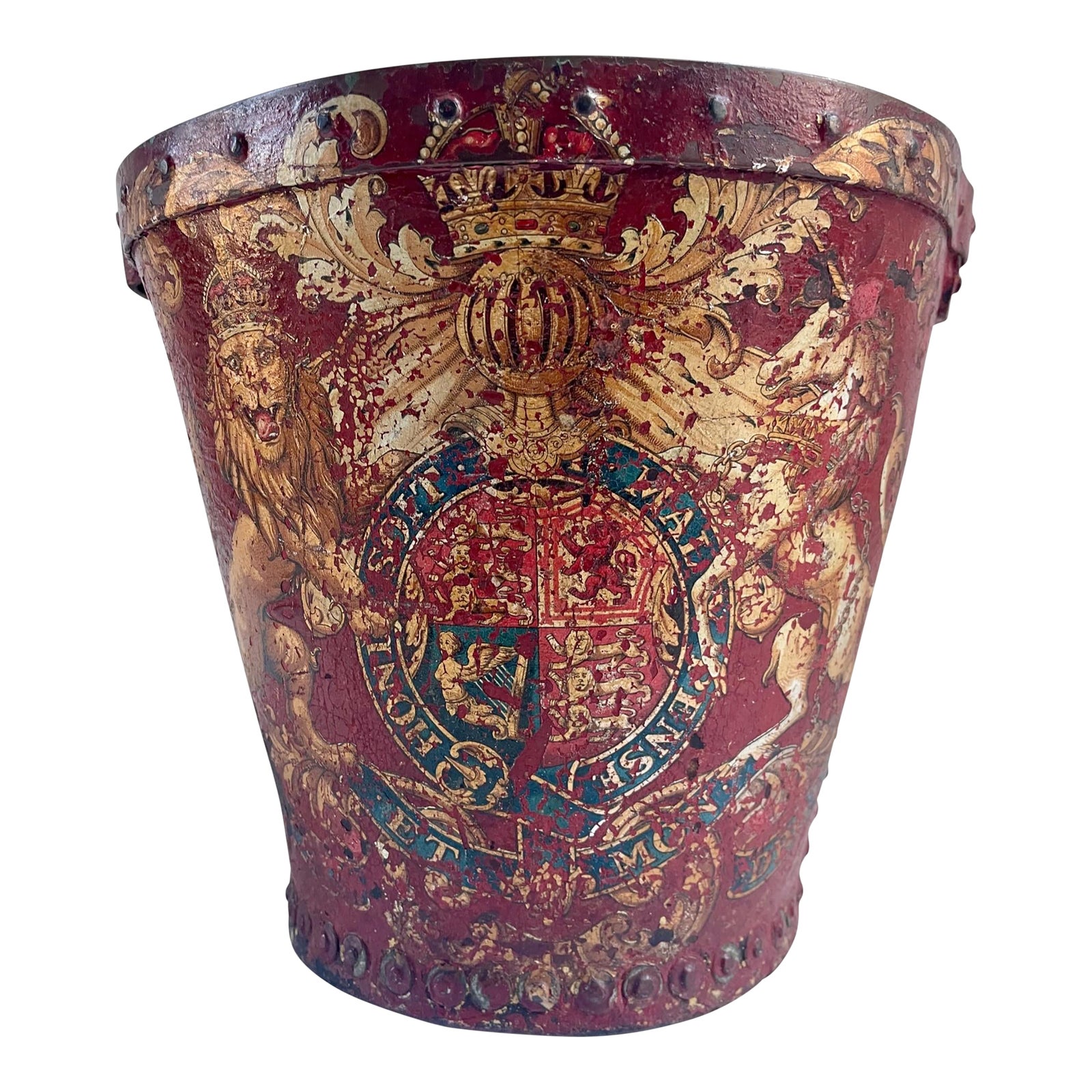 19th-Century Antique English Georgian Red Leather Hand-Decorated ...