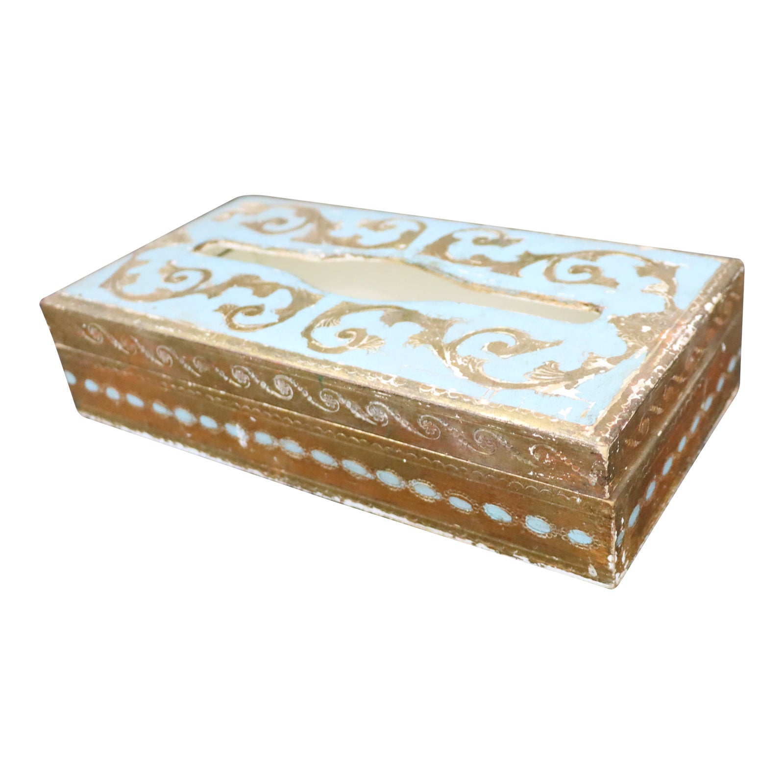 Blue Italian Florentine Tissue Box | Chairish