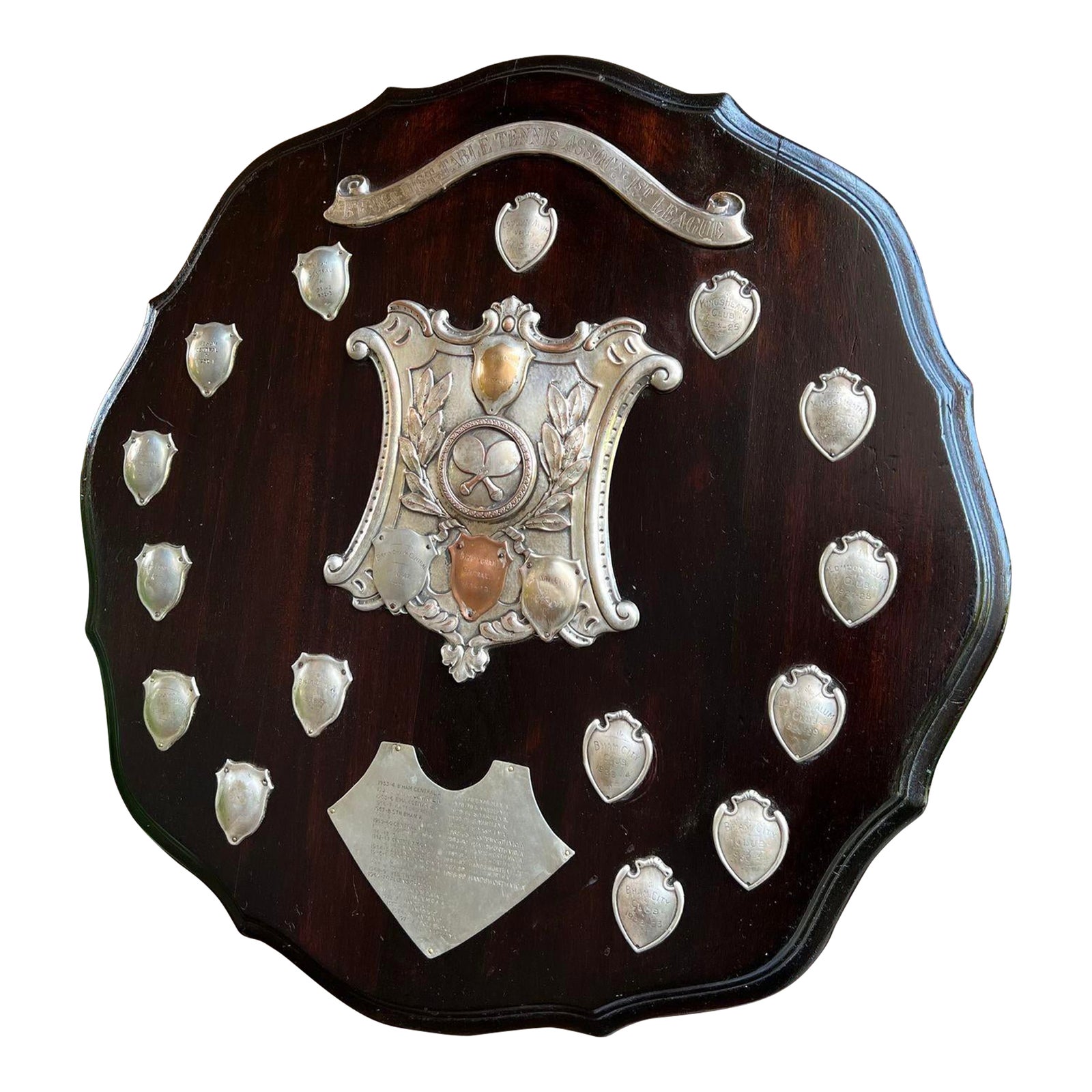 Antique English Table Tennis Trophy Award Plaque C1939 Silver Plate ...