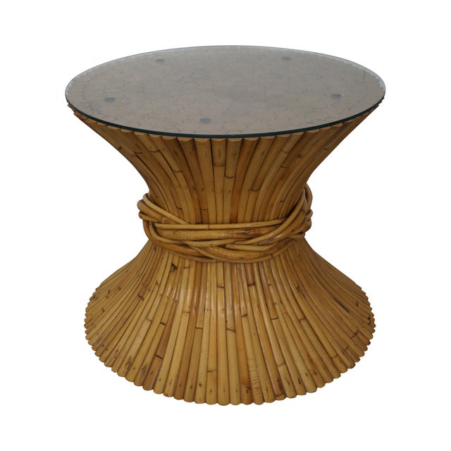 McGuire Sheaf of Wheat Bamboo Rattan Glass Table | Chairish