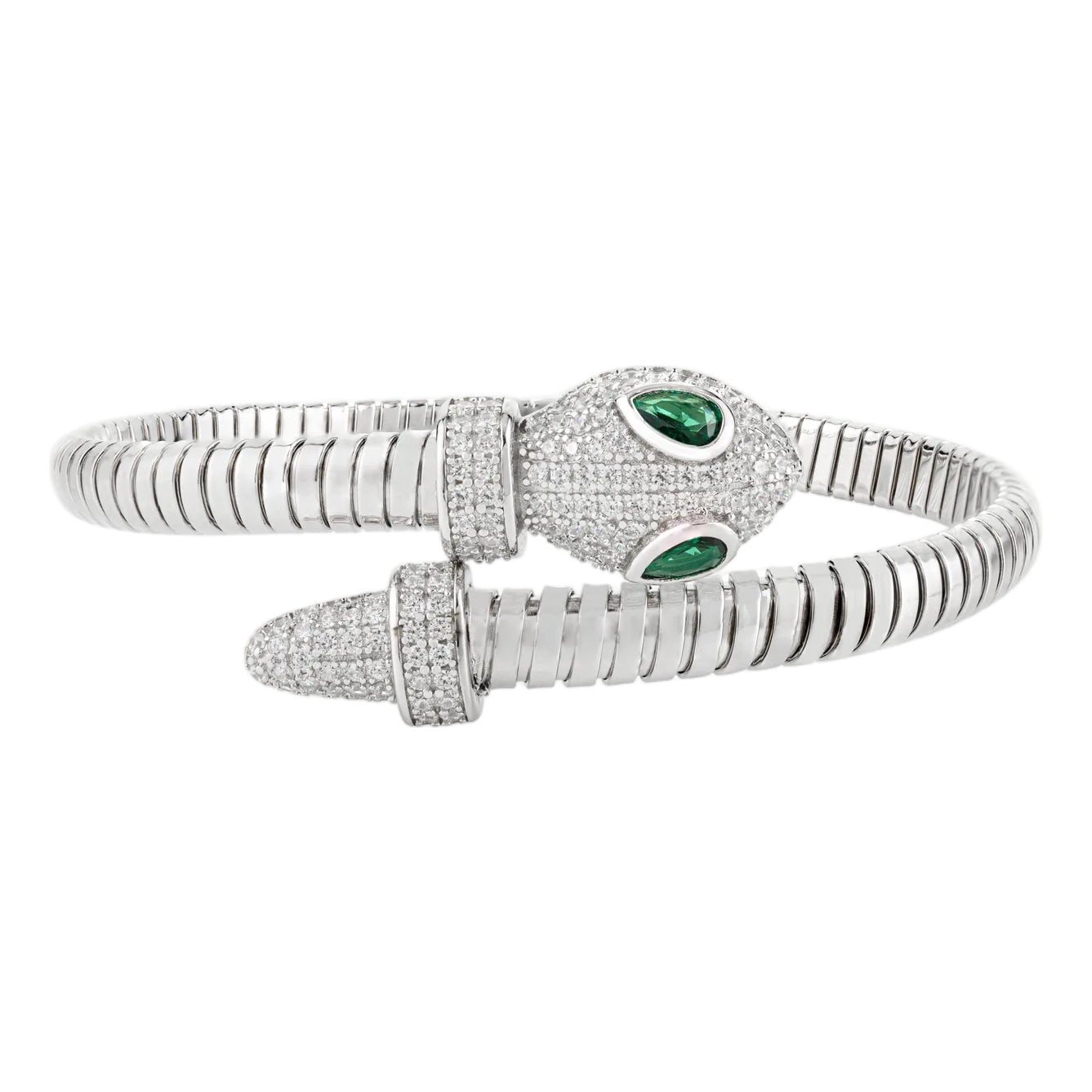 Sarpentine Bypass Flex Wrap Bracelet in 925 Silver 5x3mm Green Gem Eye ...