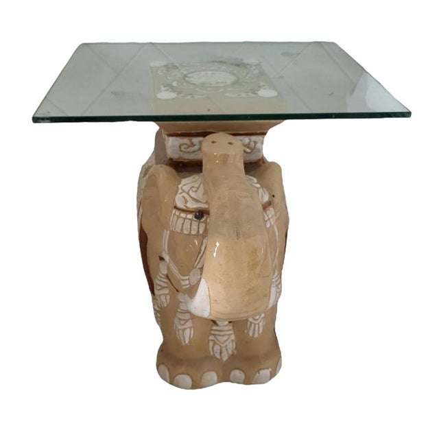 Side Table with Glazed Elephant Base | Chairish