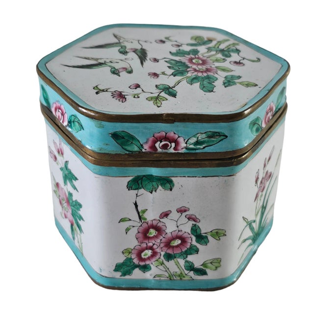 Chinese Canton Trinket Box Hexagon | Chairish