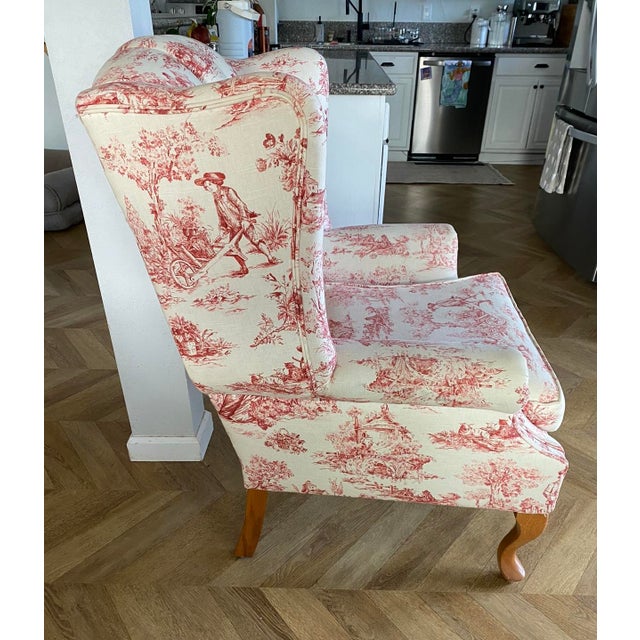 1950's Toile Wingback Chair | Chairish