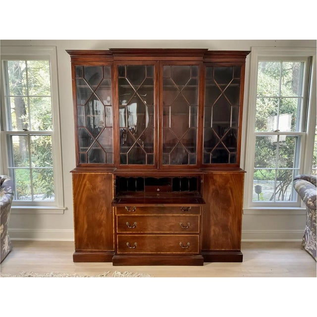 Mid 20th Century Vintage Mahogany Breakfront China Cabinet With Drop Down Secretary Desk Chairish