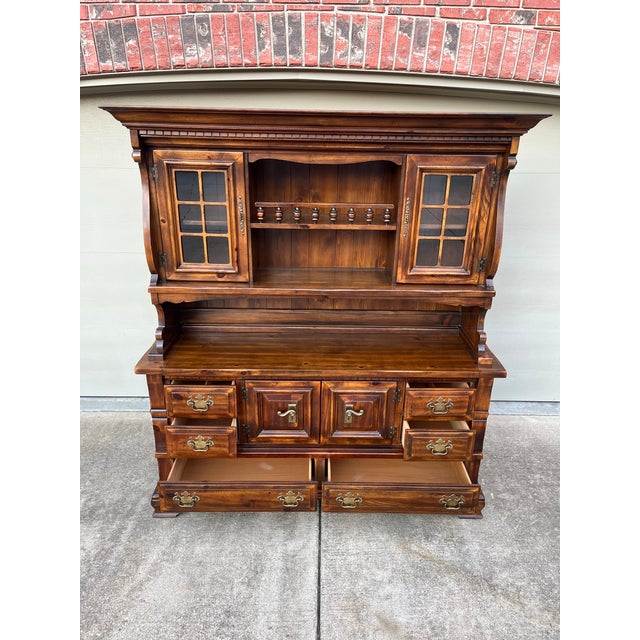 Mid 20th Century Colonial Early American Pine Buffet Step-Back Hutch ...