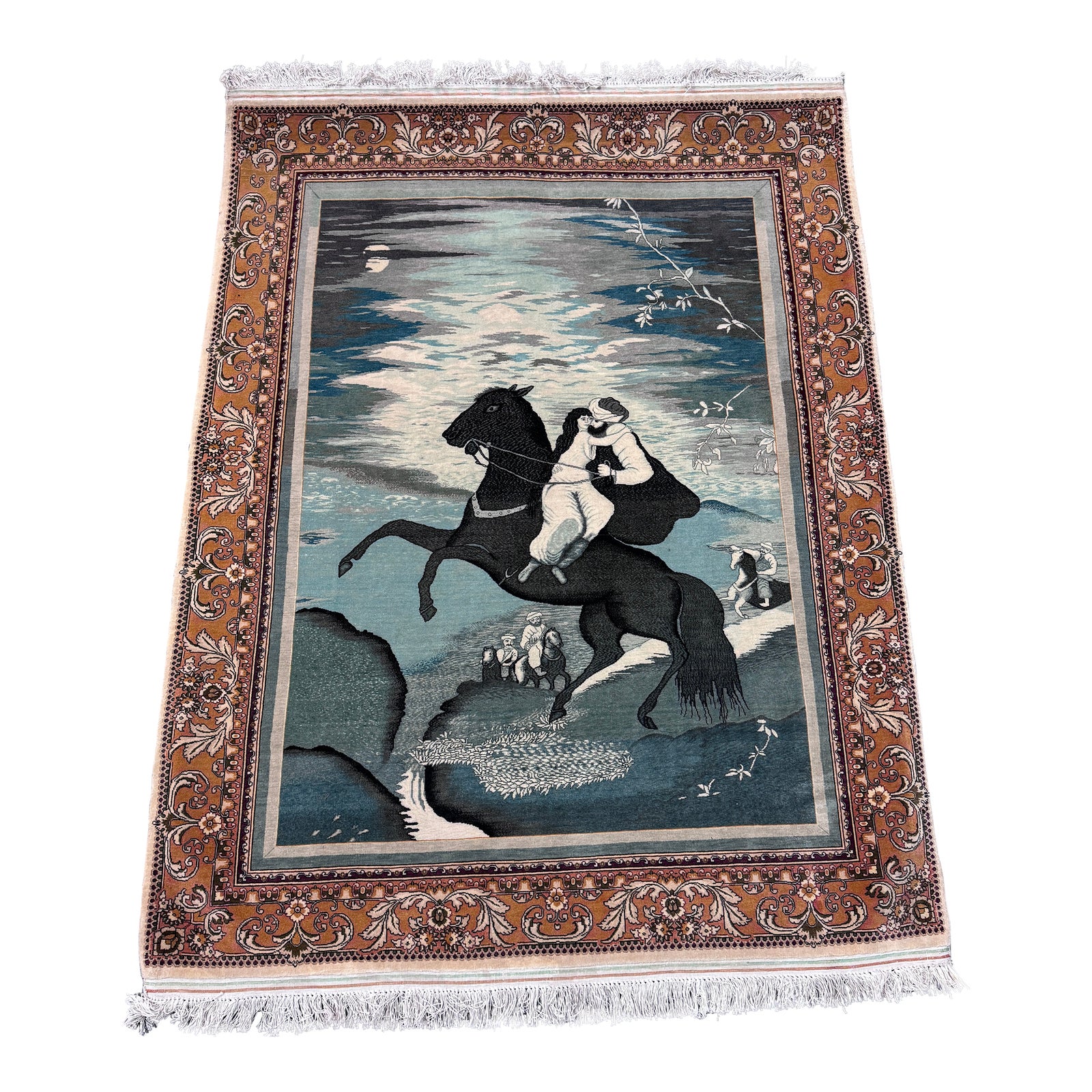 Persian Isfahan Silk Wool Romance Scene Area Rug | Chairish