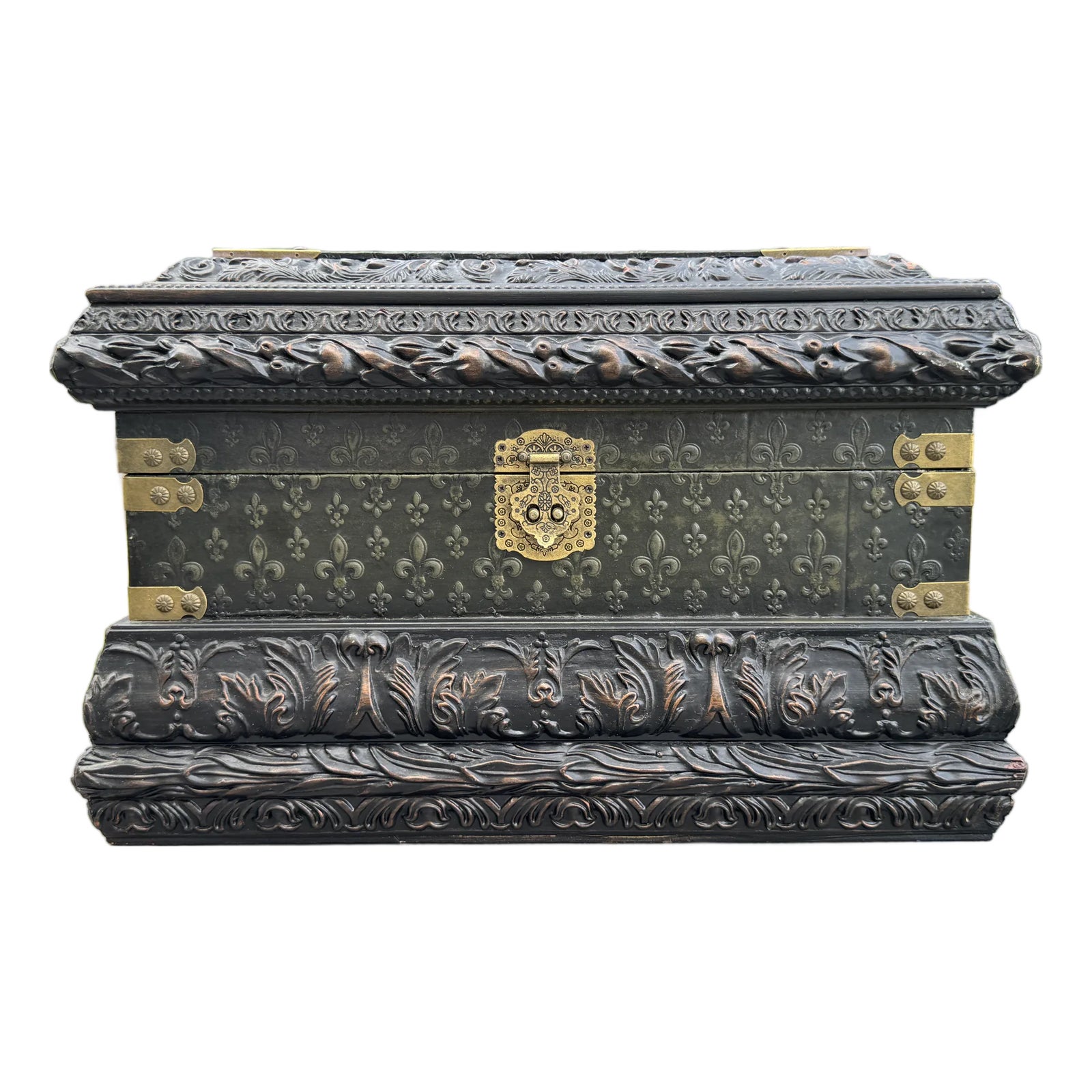 Vintage 1980s Treasure Chest Keepsake Box Acanthus Swag & Fluer De Lis ...