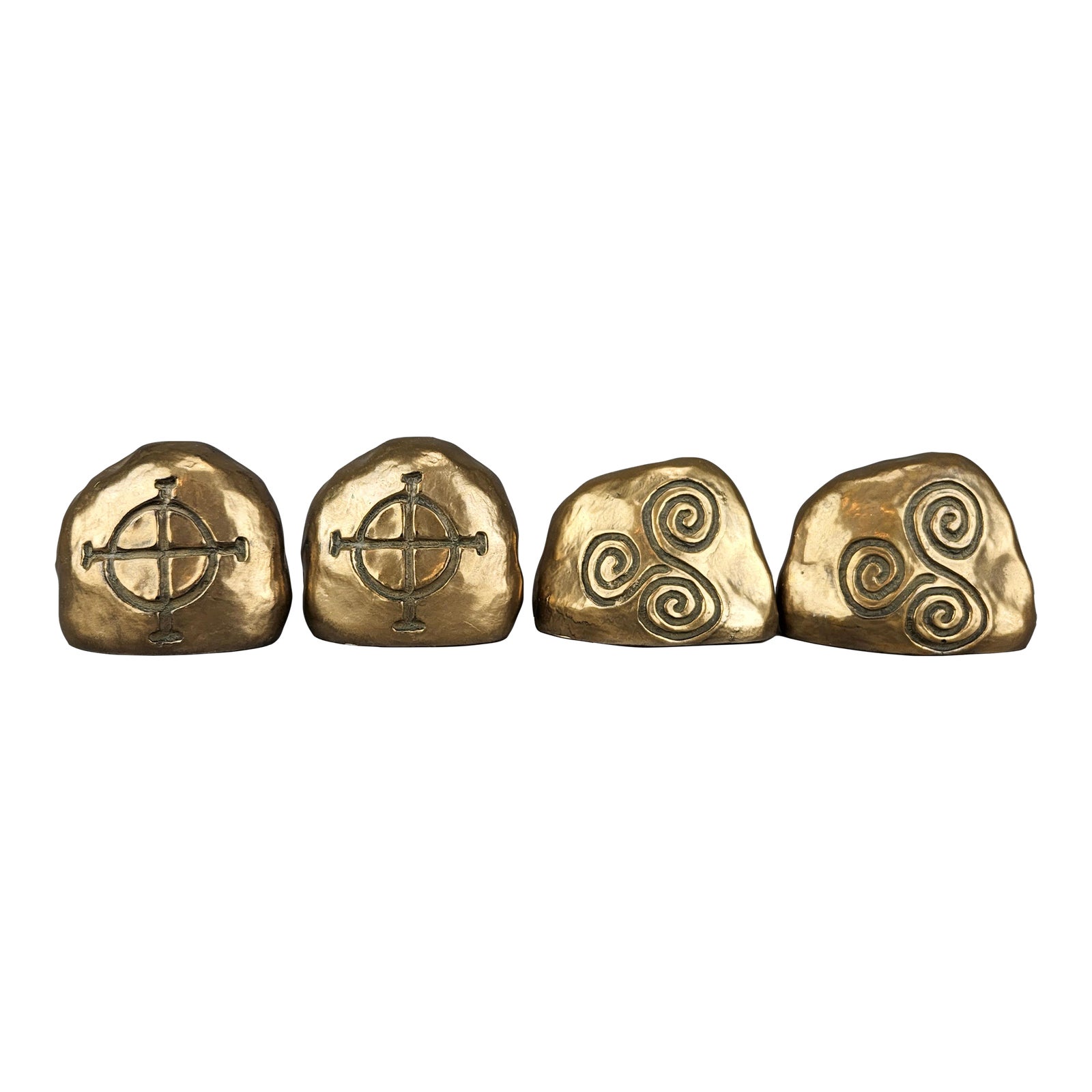 Irish Celtic Triple Spiral Triskele and Celtic Cross - Set of 4 | Chairish