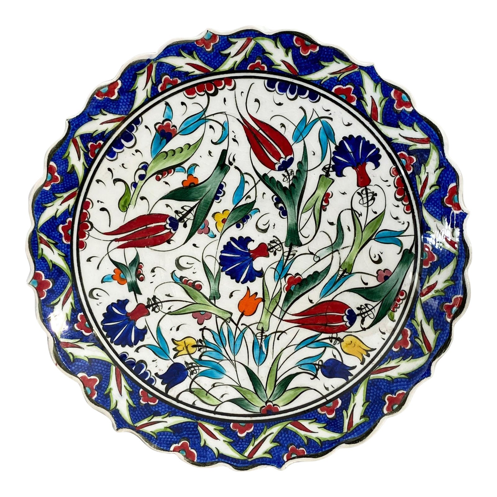 Ottoman Iznik Carnation & Tulip Pattern Plate 9" D | Chairish