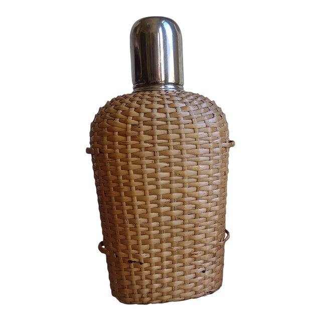 Antique Large Finely Woven Wicker Flask | Chairish