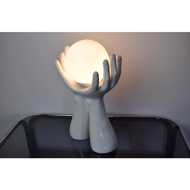 1980s White Ceramic "Hands" Lamp, France | Chairish