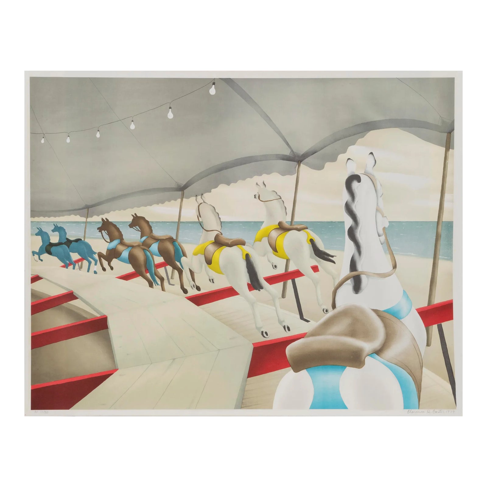 Carousel by the Sea, Clarence Holbrook Carter Lithograph, Signed and ...