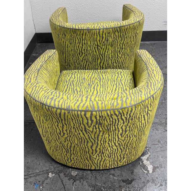A. Rudin Chartreuse Tiger Stripe No.761 Barrel Back Chairs, a Pair ...