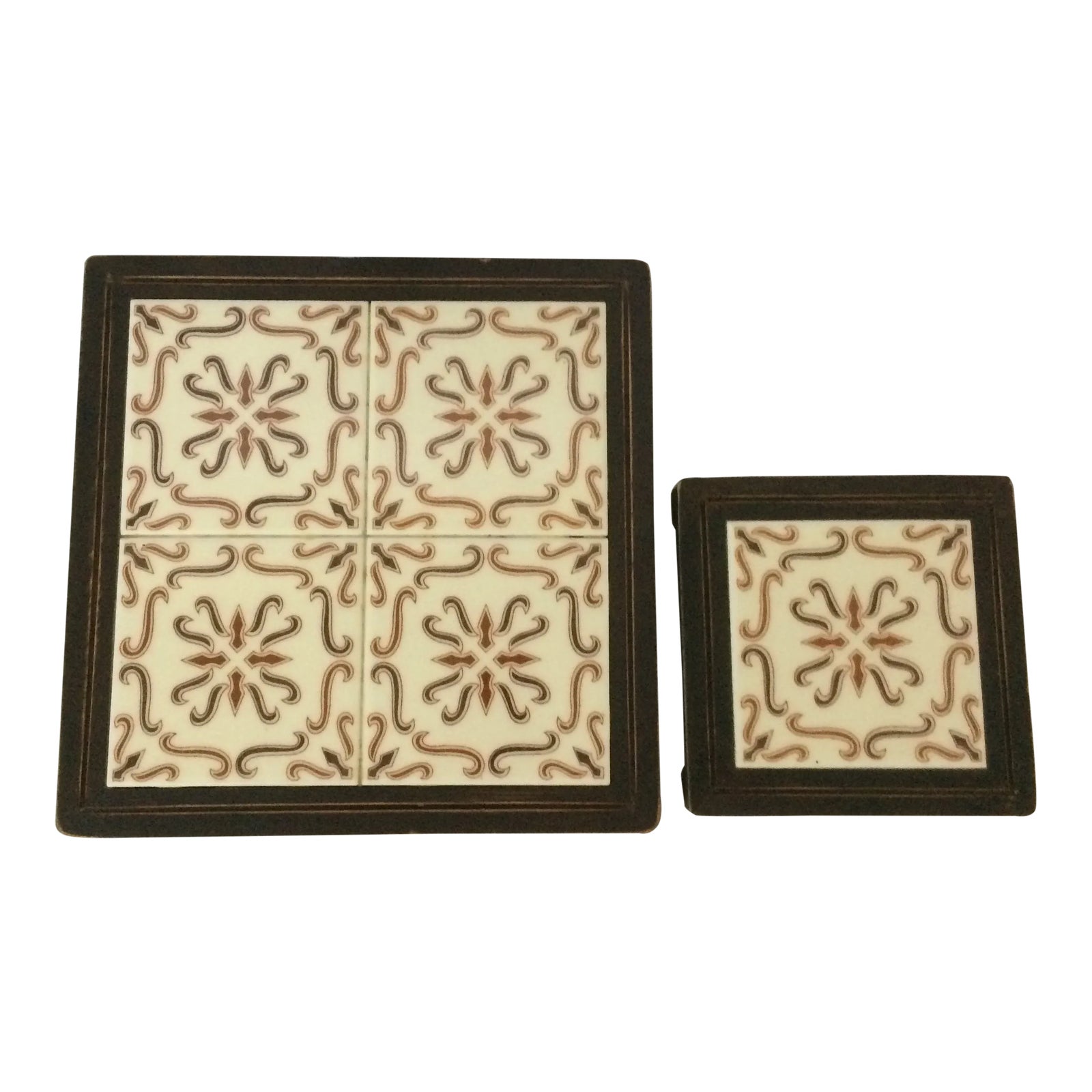 1970's Arts and Crafts Brown Mexican Tile Trivets - 2 | Chairish
