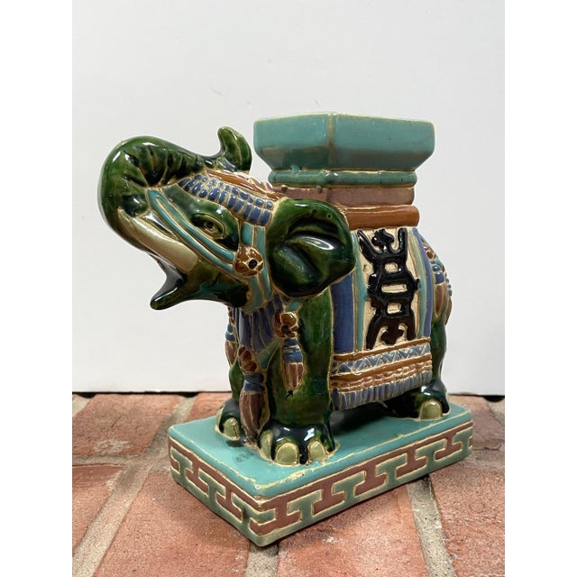 Vintage Chinoiserie Green Table Top Ceramic Elephant Plant Stand ...