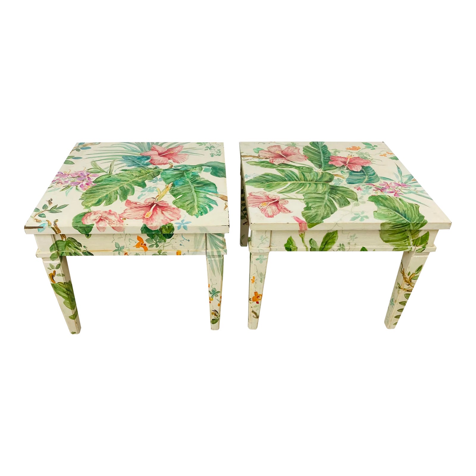 Palm Beach Style Hand Painted Side Tables, a Pair | Chairish