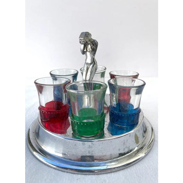 Rare Deco Nude Farberware Shot Glass Server Set | Chairish
