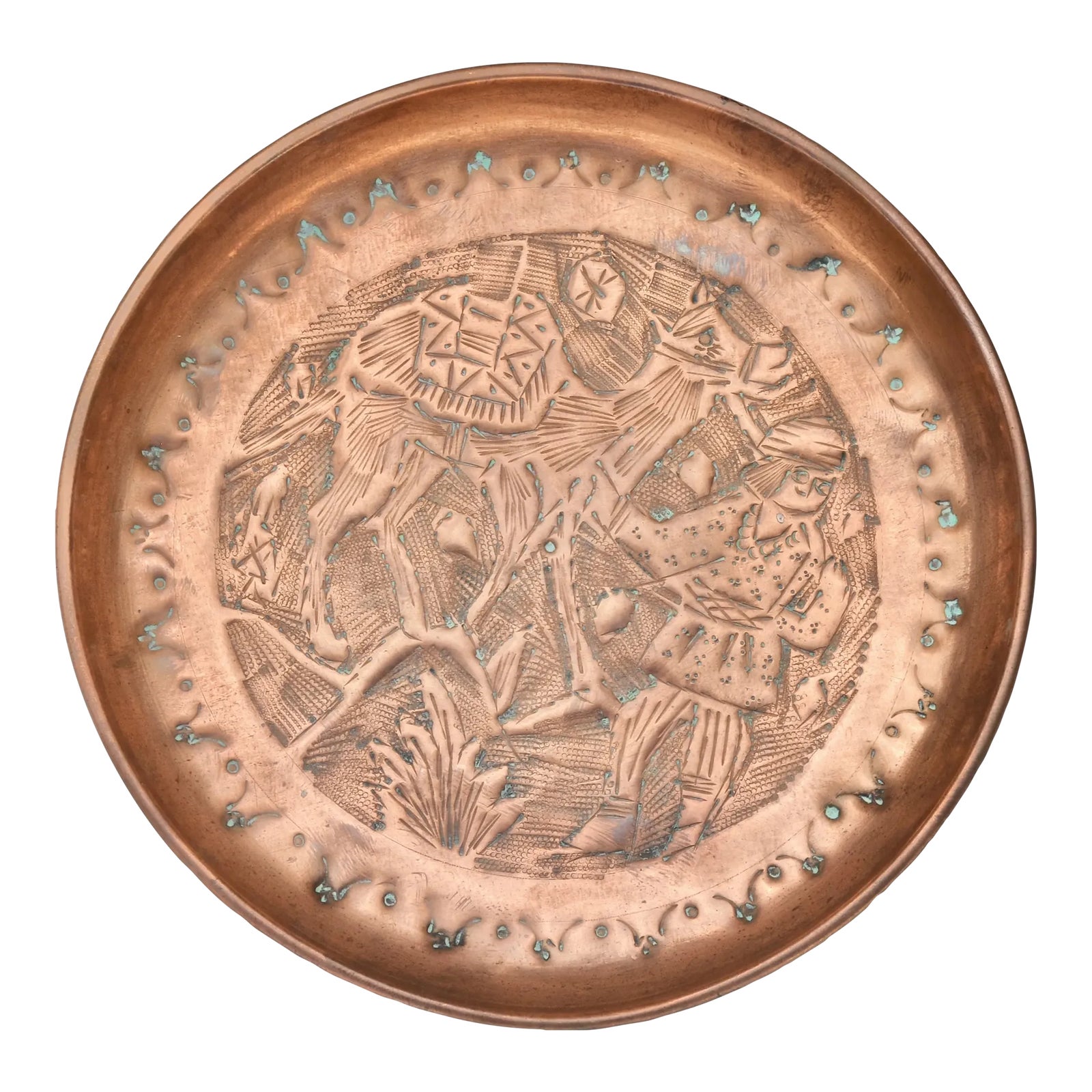 Early 20th Century Hand-Engraved Persian Copper Plate & Wall Hanging ...