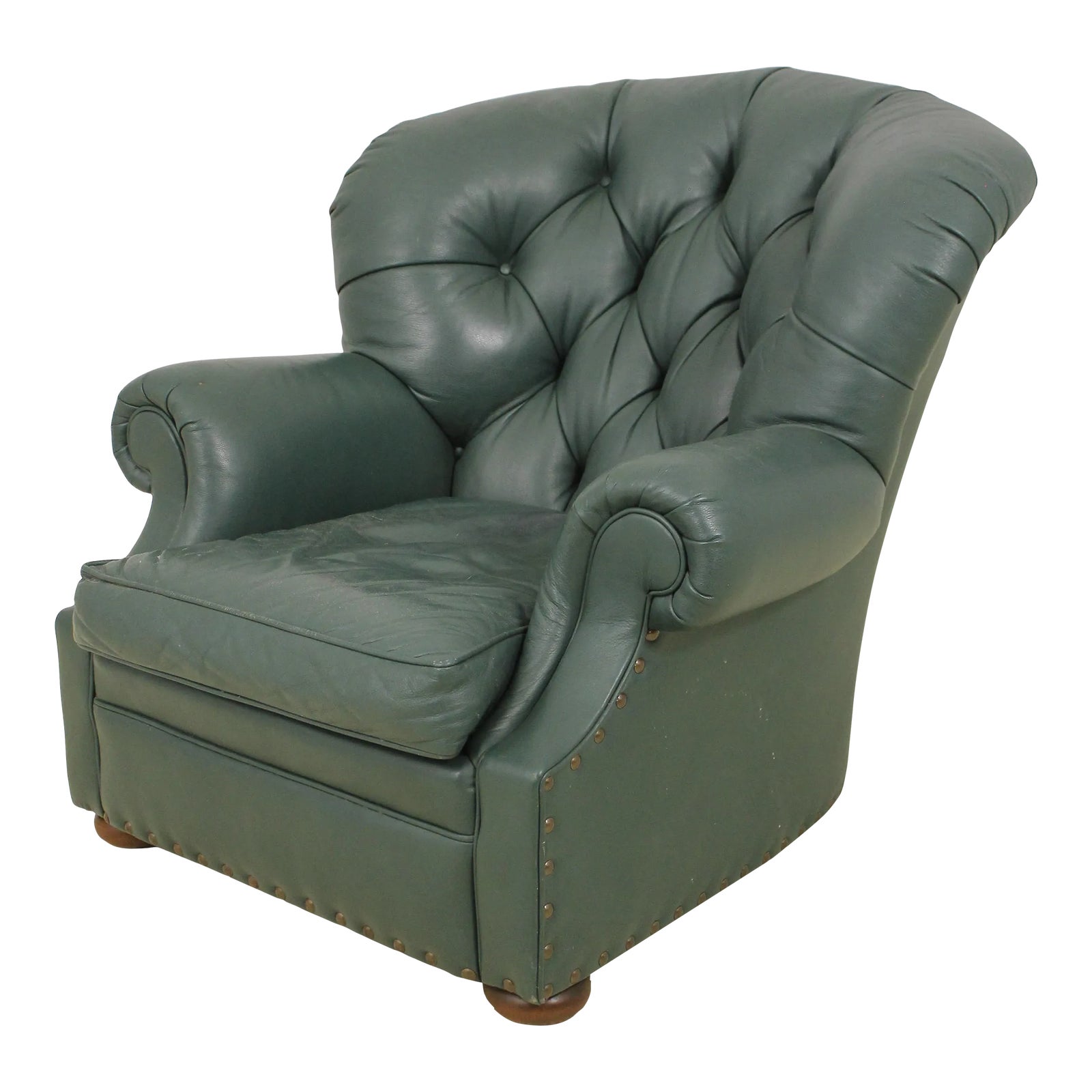 Green Leather Tufted Back Writer's Chair | Chairish